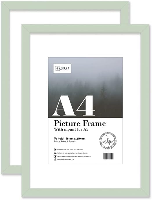 Almost Frameless A4 Mint Green Picture Frame Set of 2, Display A5 ...