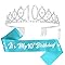 Amazon.com: CAVETEE Sweet 16 Sash and Crown，16th Birthday Crown for ...