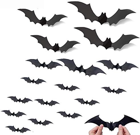 44pcs Halloween 3D Bat Wall Decals Stickers Extra Large Black Bats ...