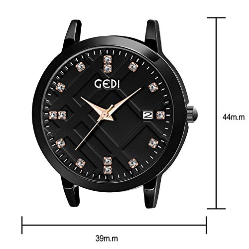 Gedi Sparkling Diamond Cut Date Display Red Strap Women's Watch (Black ...