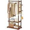 Amazon.com: Taitiy Coat Rack Solid Wood Clothes Rack with 2 Shelves & 4 ...