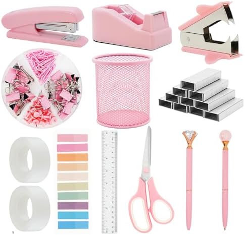 Amazon.com : Pink Office Supplies Set for Desk, Pink Stapler,Tape ...