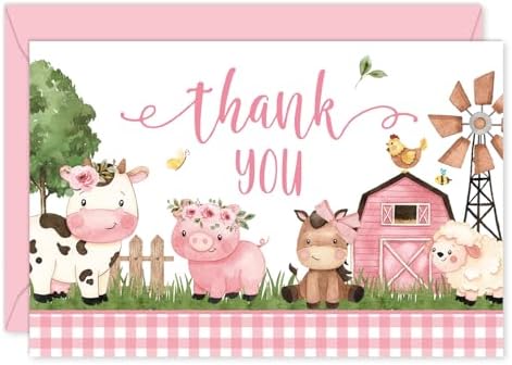Amazon.com : FYSUIMU 50 Pack Farm Animal Thank You Card Pink Barnyard ...