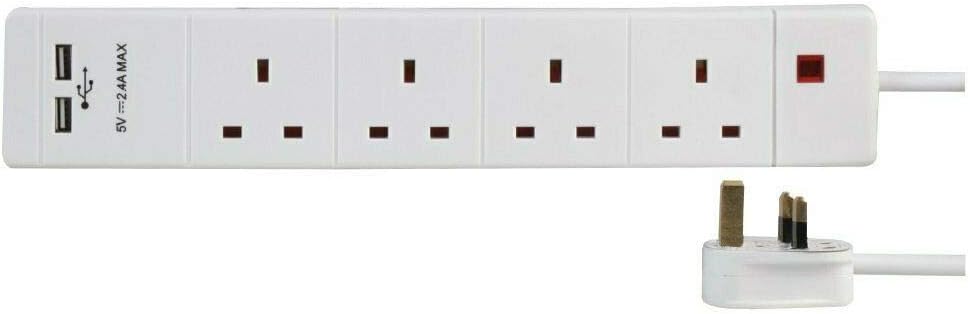 Pro Elec 2-Gang Mains Extension Lead with USB, 1m,white usb: Amazon.co ...