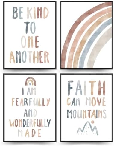 Amazon.com: PLKMN Boho Inspirational Wall Art Set of 4, Be Kind to One ...