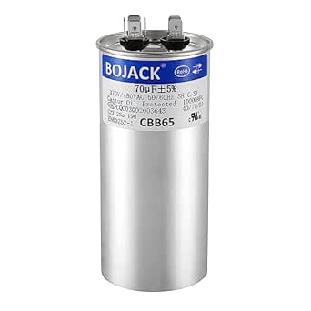 BOJACK 70 uF ±5% 70 MFD 370/450 V CBB65 Round Run Start Capacitor for AC Motor Run or Fan Start ...