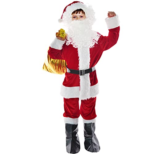 Kinyard Kids Santa Claus Costume Children's Deluxe Flannel Santa Outfit ...