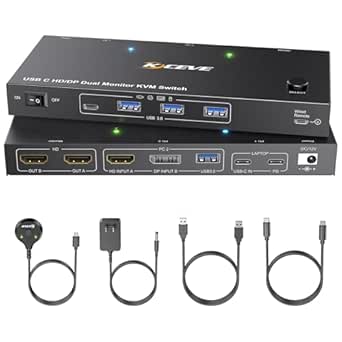 Amazon.com: KCEVE KVM Switch 2 Monitors 2 Computers USB C HDMI DP, KVM Switch Dual Monitor for ...