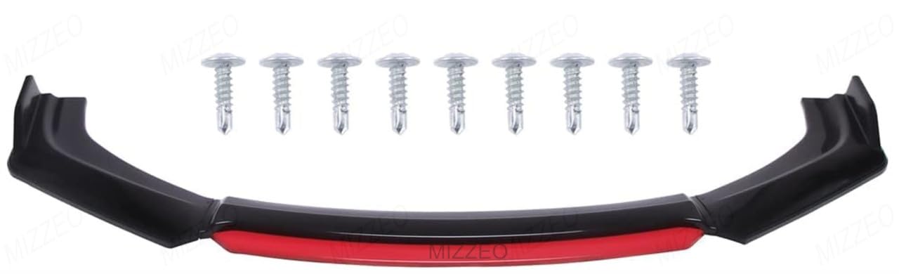 MIZZEO Car Front Chin 4 Pcs, Glossy Black with Red Tongue, Bumper Lip ...
