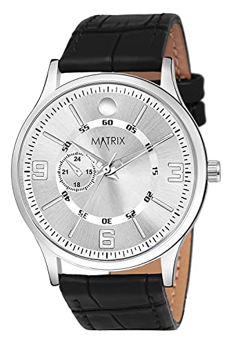 Matrix Men's Signature Two Hands & Cut Glass with Leather Strap Analog ...