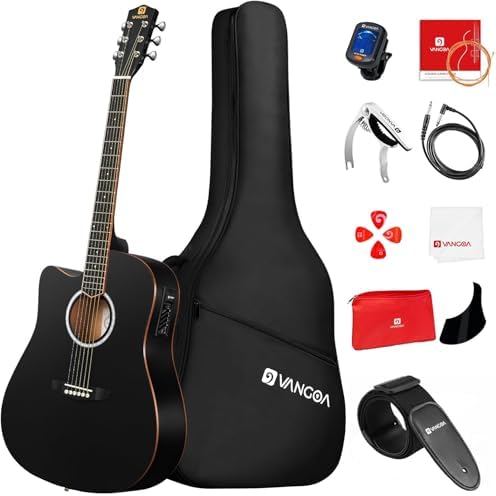 Amazon.com: Vangoa Left Handed Acoustic Electric Guitar Kit for Adult Beginner Full Size Cutaway ...