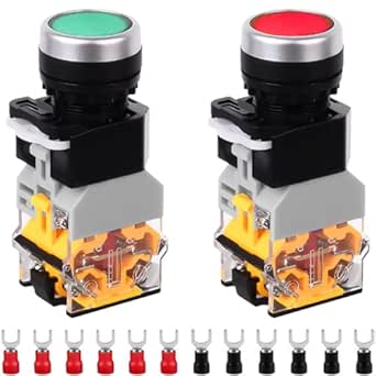 DAOKAI 22mm Momentary Push Button Switch 220V 10A Push Type LA38-11DN 1NO 1NC LED Indicator ...