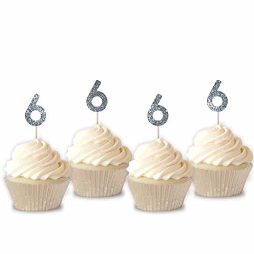 Amazon.com: Glitter Number 6 Cupcake Toppers | Set of 12 Glitter Six ...