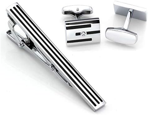 Amazon.com: Zysta Stainless Steel Cufflinks & Tie Clips Set Modern ...