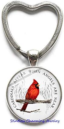 Amazon.com: Cardinal Keychain - Glass Dome Key Ring, Winter Bird Lover ...