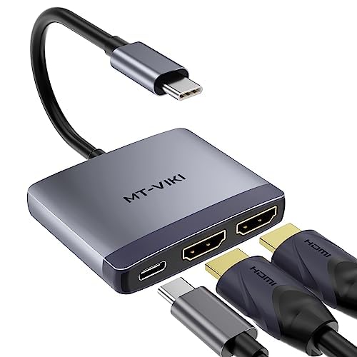 MT-VIKI USB C to Dual HDMI Adapter 4K @60hz, 3 in 1 USB C Splitter with ...