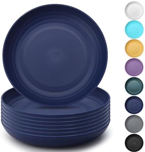 Kyraton Large Deep Plastic Plates 8 Pieces, 9 Inch Dinner Plates ...