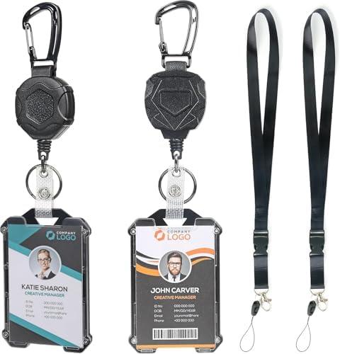 2 Pack Heavy Duty Retractable Badge Reel ID Badge Holder with Breakaway ...
