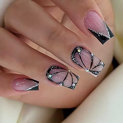 Amazon.com: RikView French Tip Nails - Square Press On Nails with ...