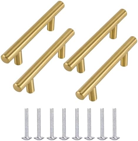 DXPETA 4 PCS 96mm Gold T Bar Kitchen Cabinet Handles, Stainless Steel ...
