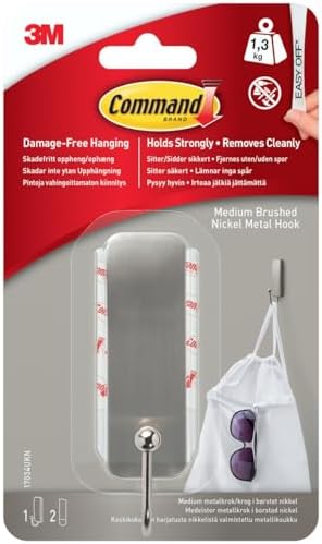 Command Large Modern Reflections Brushed Nickel Metal Hook, Indoor use ...