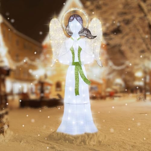 5FT Christmas Angel Outdoor Decorations, Large 3D Glittered Christmas ...
