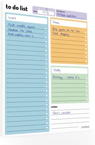 A5 To Do List Pad – 52 sheet Daily Checklist planner – 3 section ...