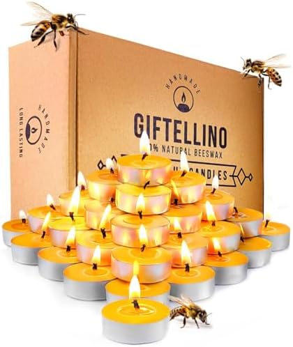 100% Pure Beeswax Tealight Candle Set of 48-3 Hours Lasting Smokeless ...