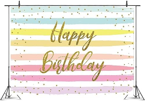 Amazon.com : 7x5ft Colorful Happy Birthday Backdrop Rainbow Stripes ...
