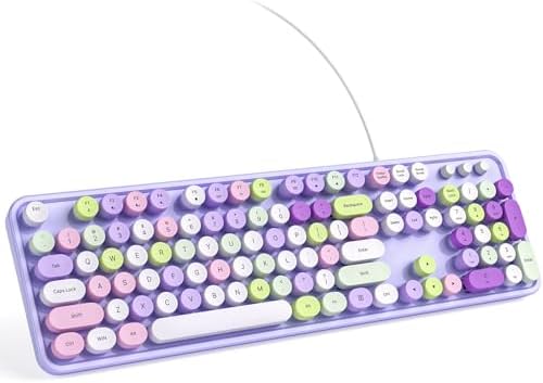 KNOWSQT Wired Computer Keyboard - Purple Colorful Full-Size Round ...
