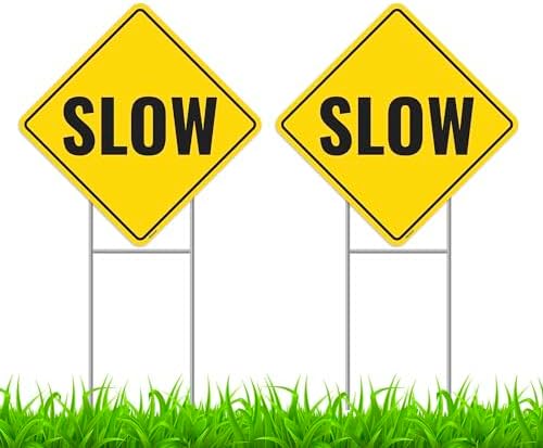Amazon.com : 2PC Slow Sign with Stakes, 13 Inches by 13 Inches ...