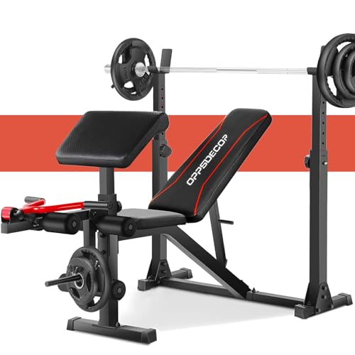 OPPSDECOR Adjustable Weight Bench Set, Multi-functional Bench Press Set ...
