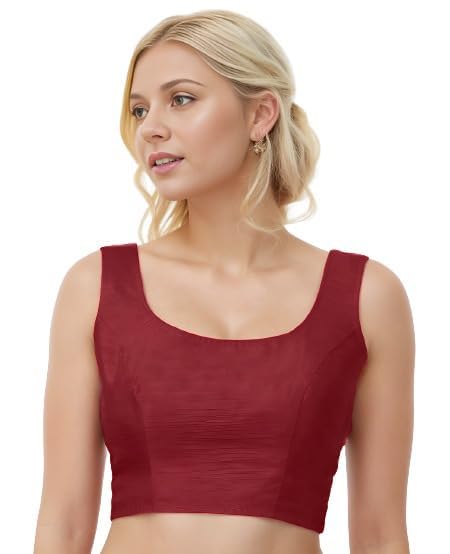 Saini Collection Woman's Readymade Art Silk Sleeveless U-Nick Blouse ...