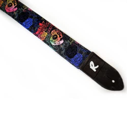 Amazon.com: Sugar Skull Guitar Strap, Mexican, Genuine Leather Ends ...