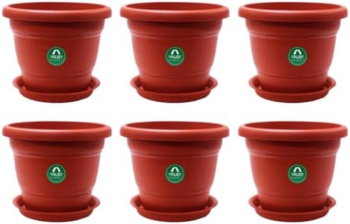 TrustBasket Terracotta pots with Bottom Plates - 6 Pcs (10 inch ...