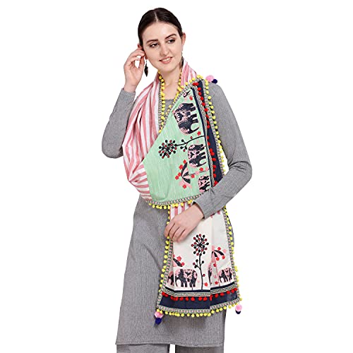 Buy Off white Maroon Cute Elephant Embroidered Panel Festive Dupatta ...