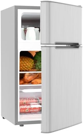 Compact Refrigerator,90L Dual Door Mini Refrigerator with freezer, Dorm ...