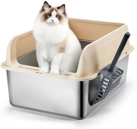 DIUDIU CAT Stainless Steel Litter Box with Lid,Steel Litter Box for ...