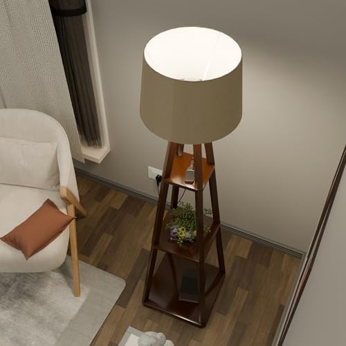 LIVINGLOOM Floor Lamp with Shelves Jute Shade Lamps with Shelf for Home ...