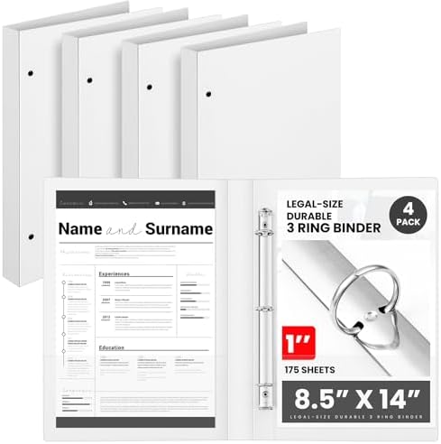 Amazon.com : Henoyso 4 Pcs Legal Size Binder 3 Ring 2" Durable White ...
