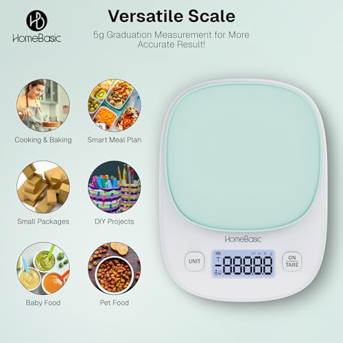 HOMEBASIC Digital Kitchen Weighing Scale 5Kg, High-Precision 0.1g ...