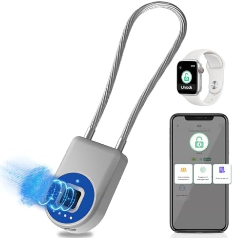 Fingerprint Cable Lock, Eseesmart Long Shackle Fingerprint Padlock with ...