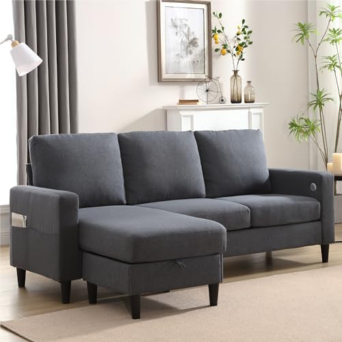Amazon.com: Shintenchi Convertible Sectional Sofa Couch, Modern Linen ...