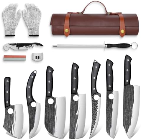 Amazon.com: HOSHANHO Butcher Knife Set, Hand Forged Butcher Chef Knife ...