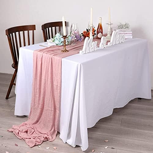 Dloapesy 90*300CM Semi-Sheer Table Runner Extra Long Pink Cheesecloth ...