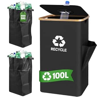 100L Recycling Bin with Lid – 26-Gallon Large Indoor Trash Container ...