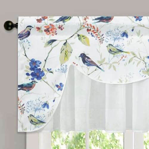 Amazon.com: VOGOL Country Style Kitchen Valance Curtains, Blue Birds ...