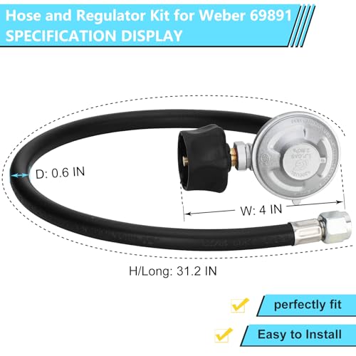 Hose and Regulator Kit for Weber 69891, Compatible with Weber Spirit ...