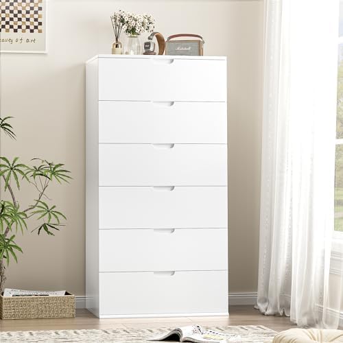 Amazon.com: FOTOSOK White Dresser, 6 Drawer Dresser, Modern Tall Floor ...