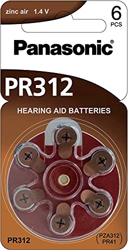 Panasonic Hearing Aid Battery (Size PR312/PR41, Pack of 6 Batteries ...